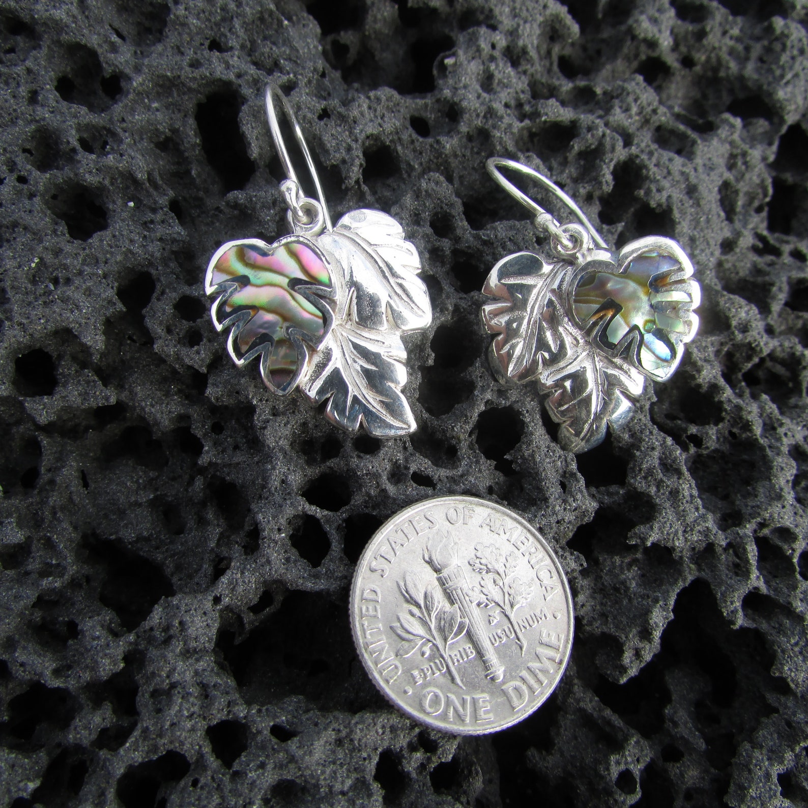Monstera Leaf Earrings | Paua Shell | Sterling Silver | Ocean | Beach ...