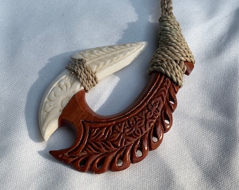 Hawaiian Makau Polynesian Matau Maui Carved Fish Hook Necklace. Bone ...