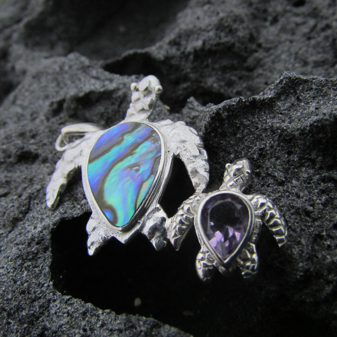 Sea Turtle Necklace Pendant | Paua Abalone Shell | Amethyst | Sterling ...