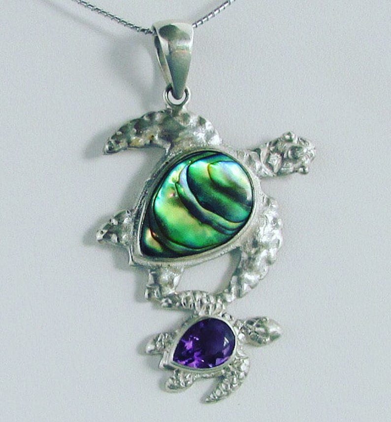 Sea Turtle Necklace Pendant Paua Abalone Shell Amethyst - Etsy