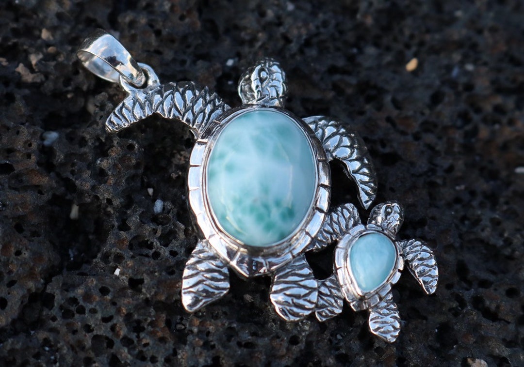 Larimar Turtle and Baby Necklace Pendant Jewelry. Sterling Silver. - Etsy