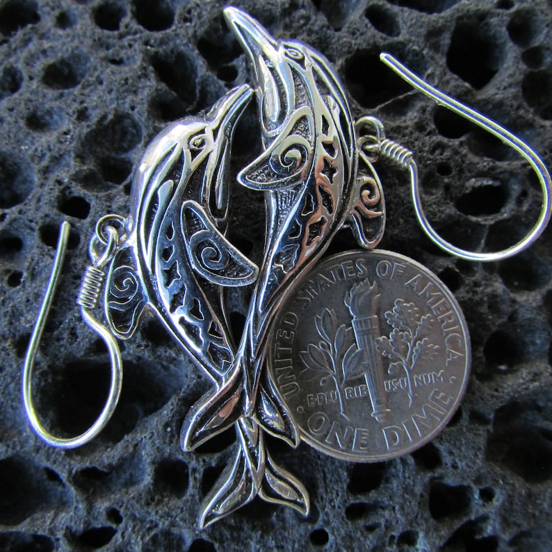 Dolphin Earrings Large | Sterling Silver | Ocean | Beach | Gift ...