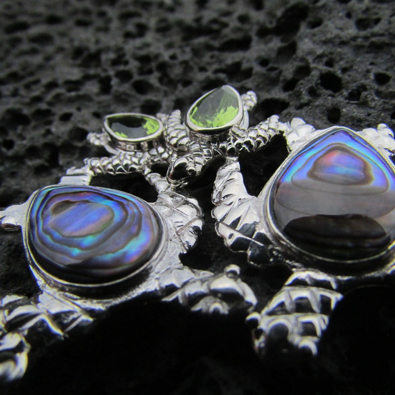 Sterling Silver Sea Turtle Earrings | Abalone Paua Shell & Peridot - Etsy