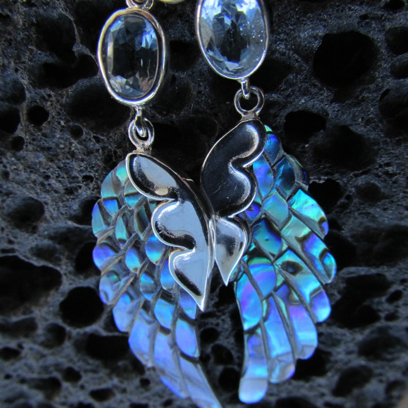 Angel Wings Earrings | Paua Abalone Shell | Sterling Silver | Blue ...