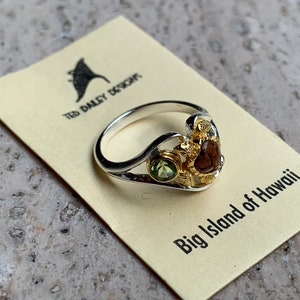 Turtle Ring. Peridot, Silver, Gold, Hawaiian Koa Wood. - Etsy