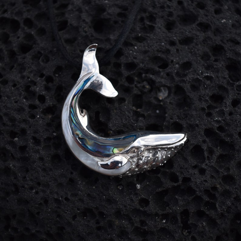 Whale Necklace Pendant. Sterling Silver. Abalone Shell. Mother of Pearl ...