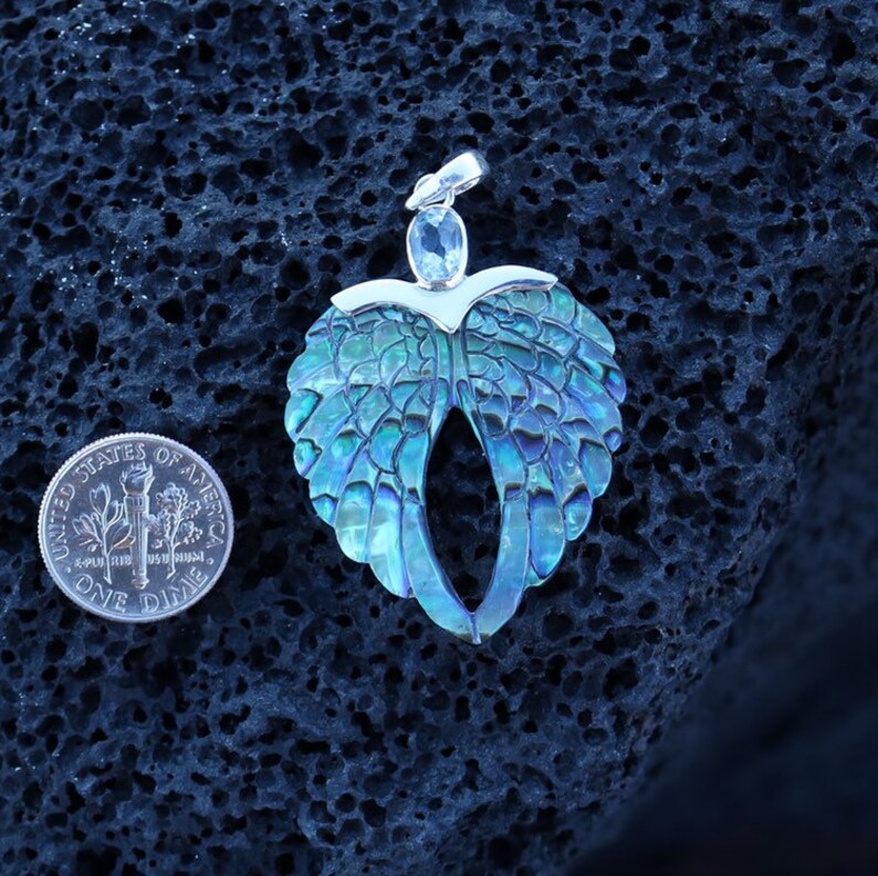 Angel Wings Heart Mother of Pearl Shell Necklace Pendant with | Etsy