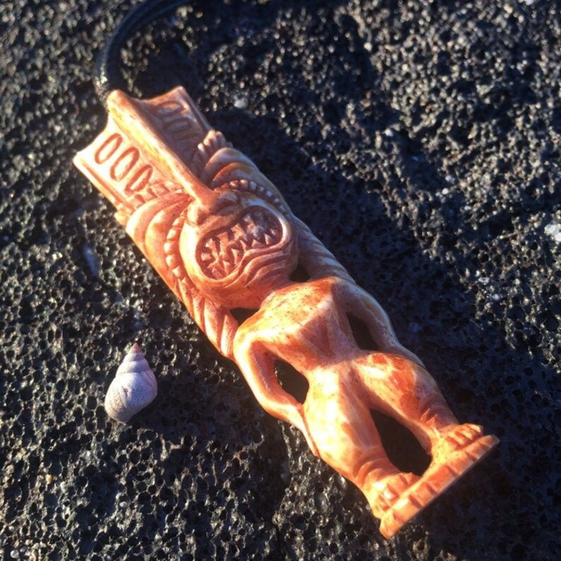 Hawaiian Tiki Necklace Handmade Bone Carved Pendant. | Etsy