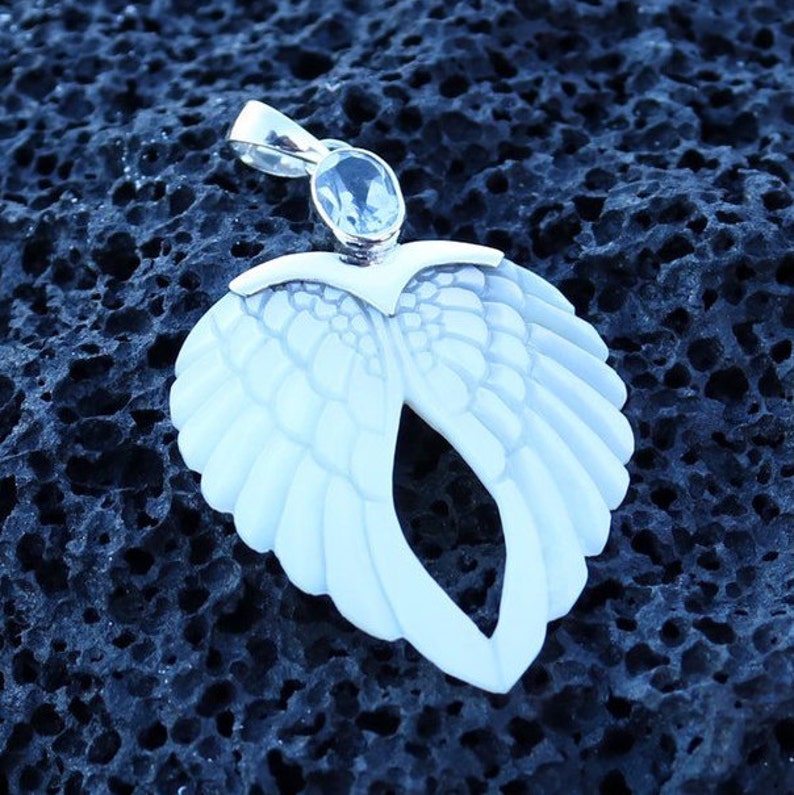 Angel Wings Heart Mother of Pearl Shell Necklace Pendant with | Etsy