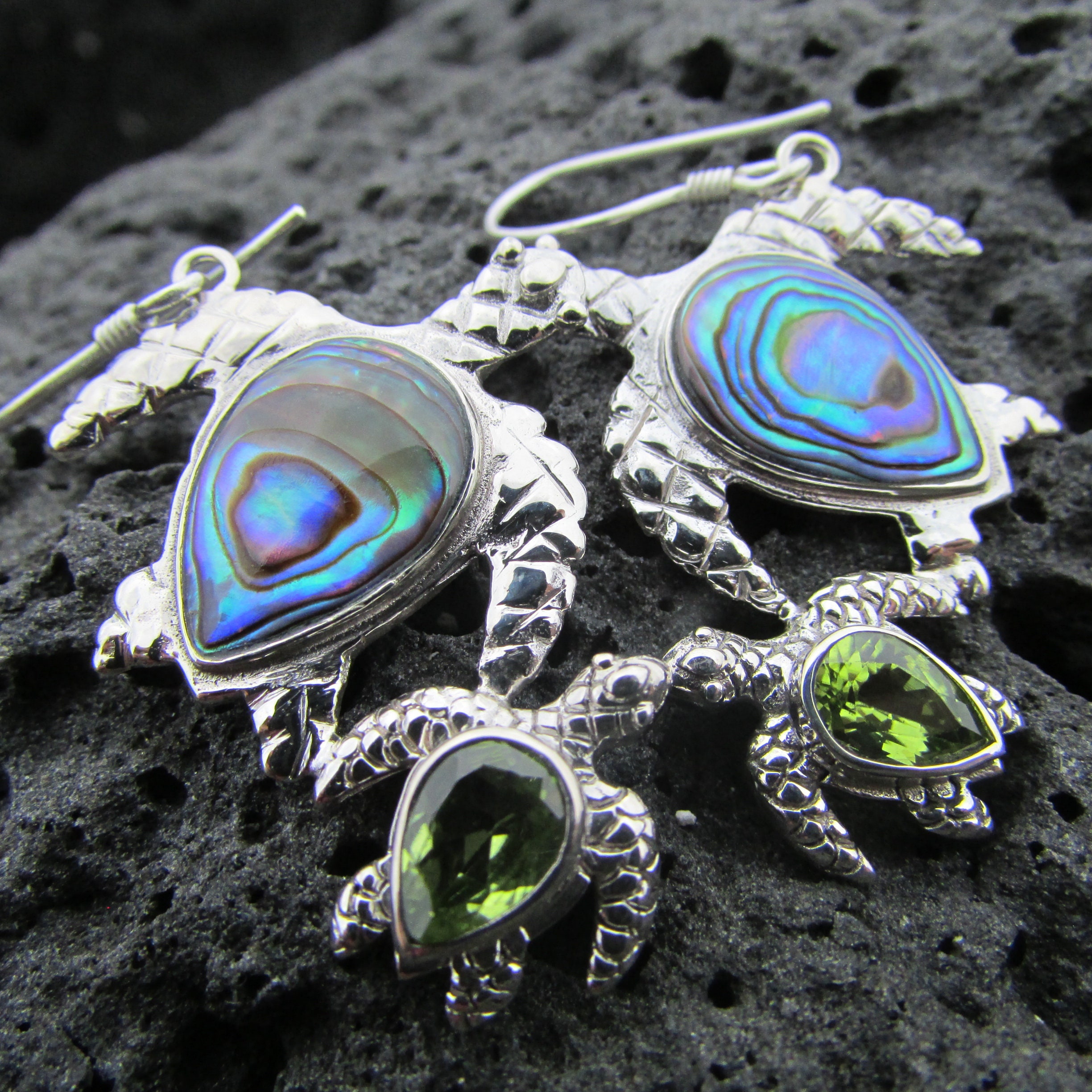Sea Turtle Earrings Paua Abalone Shell Peridot Sterling | Etsy