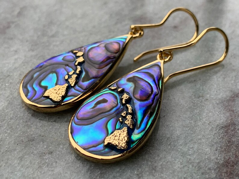 Abalone Paua Shell Hawaiian Islands Earrings, 18k Gold & Silver - Etsy