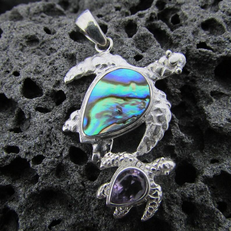 Sea Turtle Necklace Pendant Paua Abalone Shell Amethyst - Etsy
