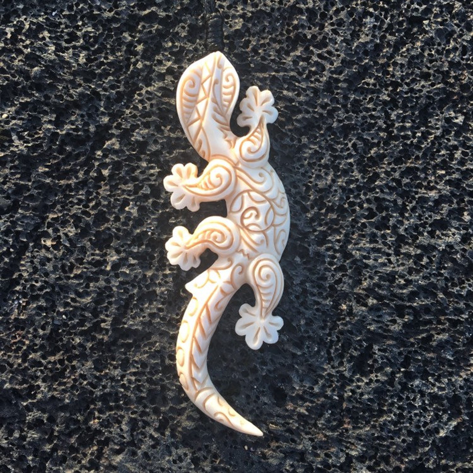 Polynesian Tattoo Gecko Lizard Salamander Bone Carved | Etsy