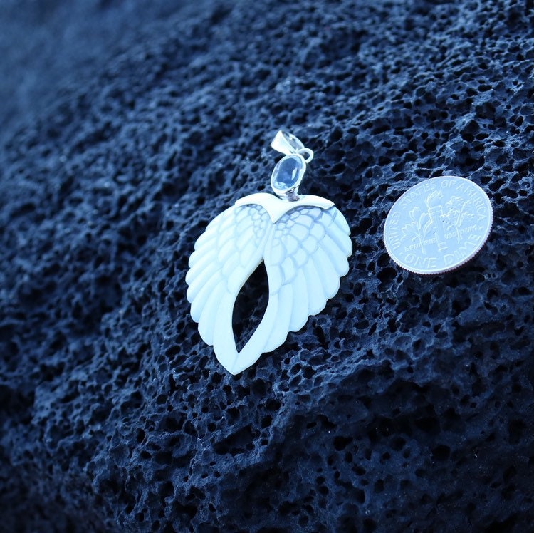 Angel Wings Heart Mother of Pearl Shell Necklace Pendant With | Etsy