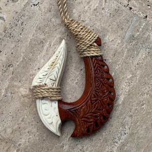 Hawaiian Makau Polynesian Matau Maui Carved Fish Hook Necklace. Bone ...
