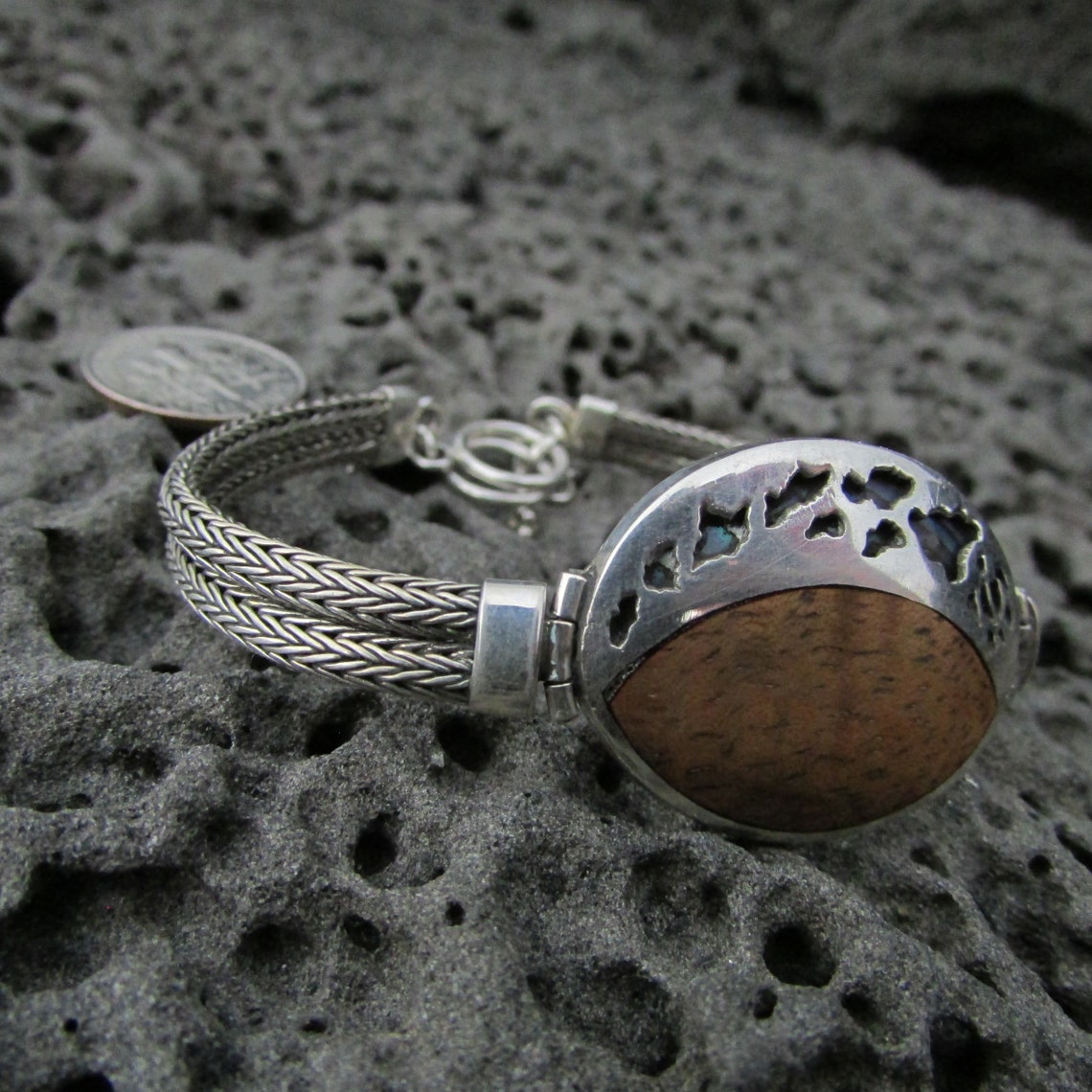 Koa Wood & Abalone Sterling Silver Bracelet | Hawaiian Islands, Turtle ...