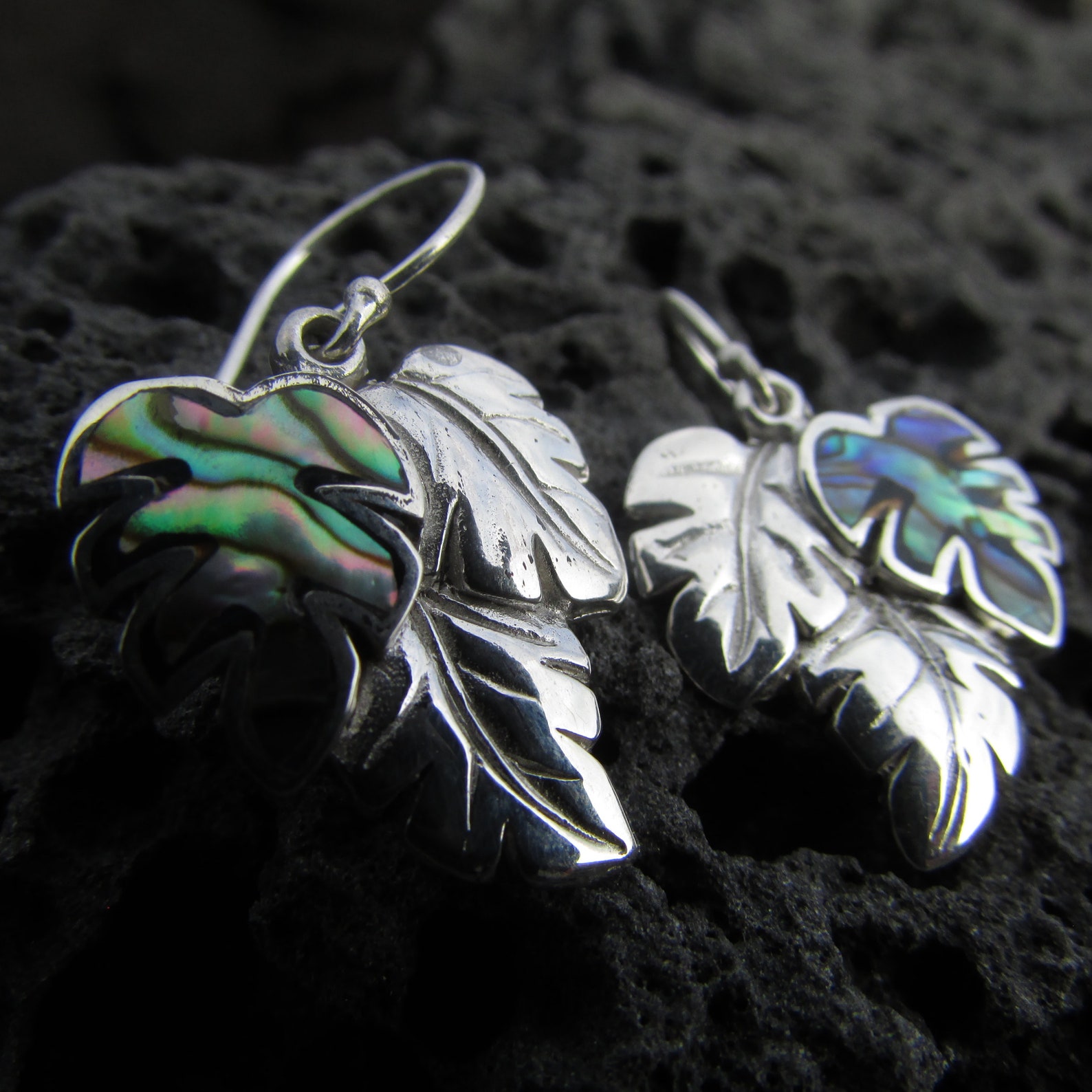Monstera Leaf Earrings | Paua Shell | Sterling Silver | Ocean | Beach ...