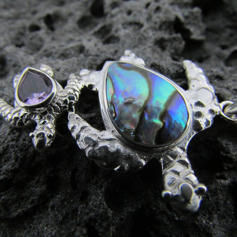 Sea Turtle Necklace Pendant Paua Abalone Shell Amethyst | Etsy