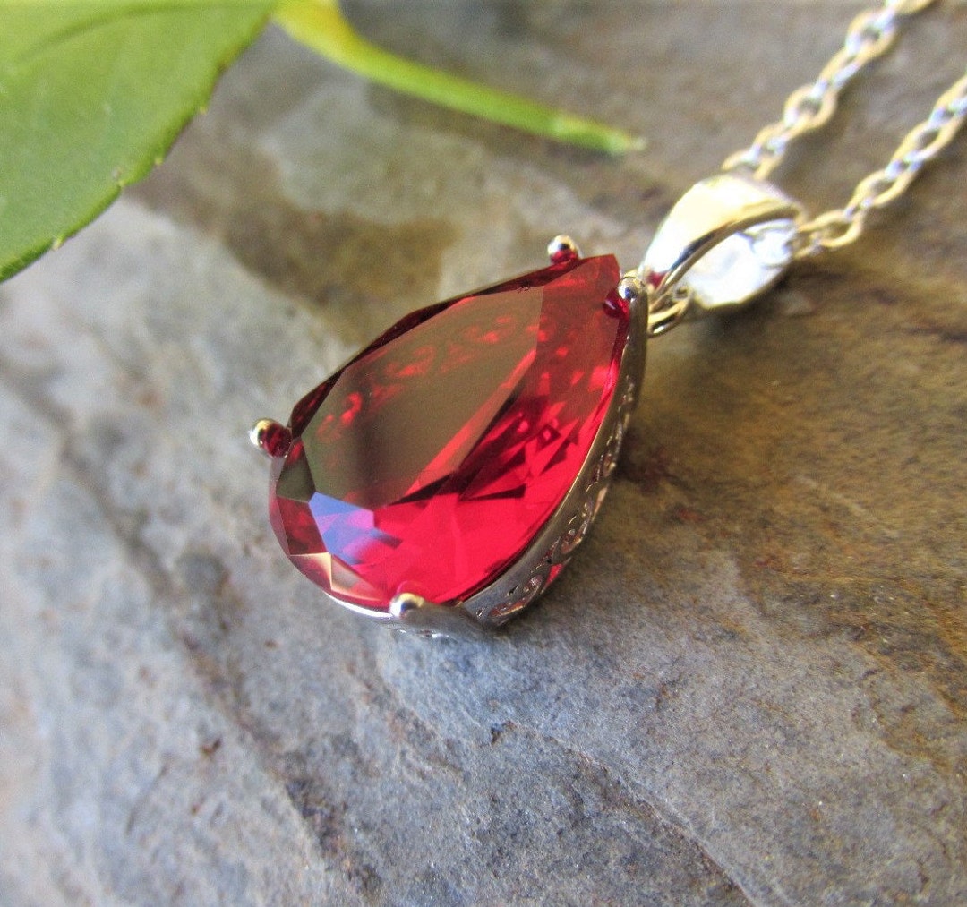 Red Ruby Necklace Ruby Pendant Necklace 4ct Ruby Sterling Silver ...