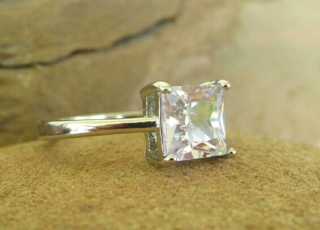Solitaire Faux Diamond Ring 2ct Cubic Zirconia Ring Cz Ring Square Cut ...