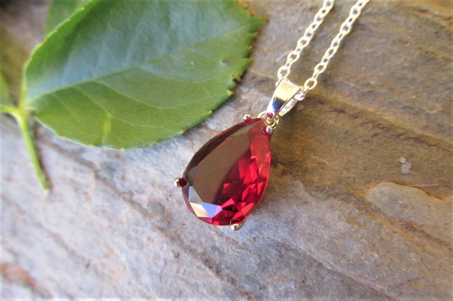 Red Ruby Necklace Ruby Pendant Necklace Ruby Sterling Silver | Etsy