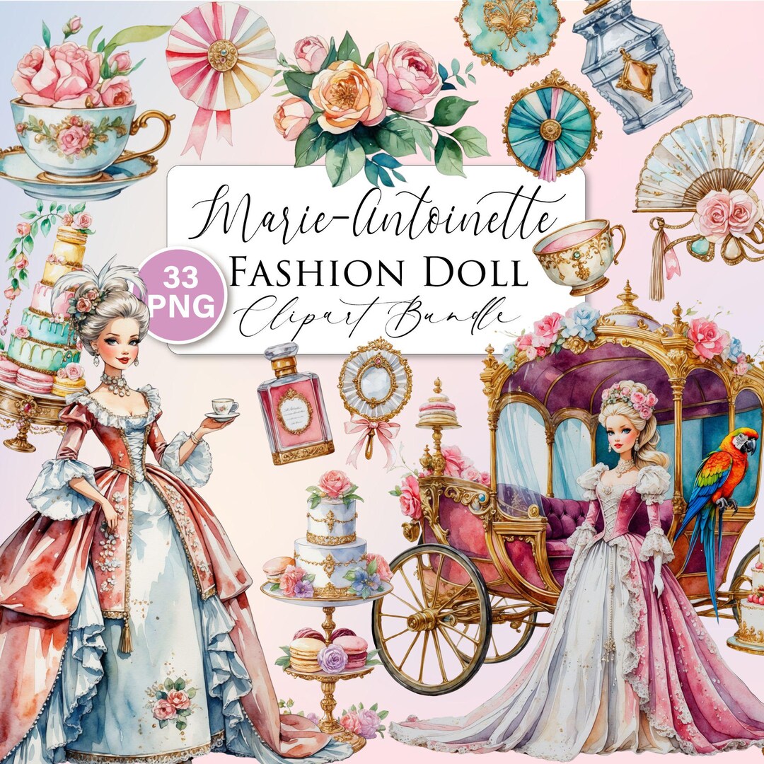 Marie-antoinette Chic Fashion Barb Doll Graphics, Doll Clipart Bundle ...
