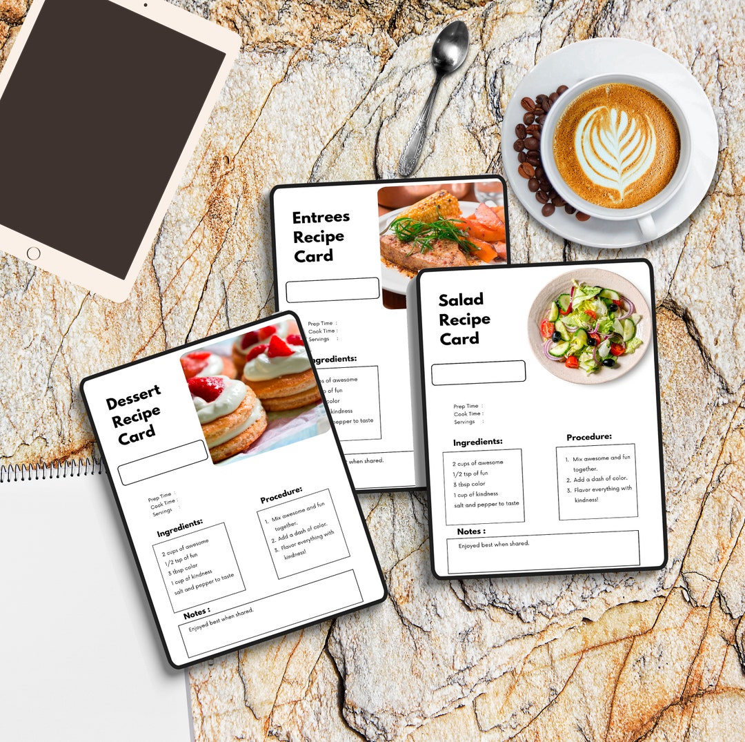 Editable Blank Recipe Template Bundle Salad Entree Dessert Dishes ...