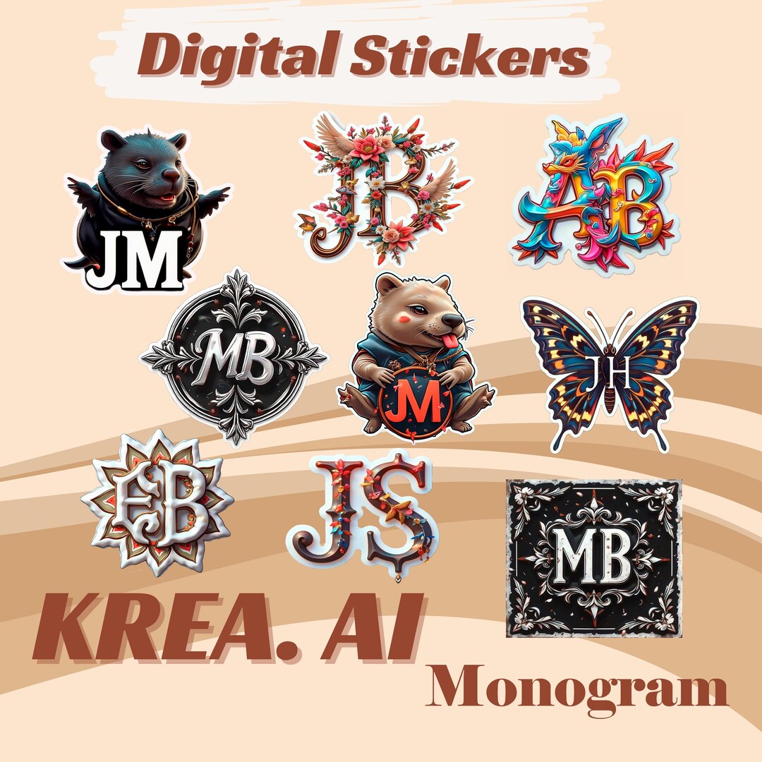 Monogram Stickers Krea AI Prompts Anime Floral Vintage Boho Animal ...