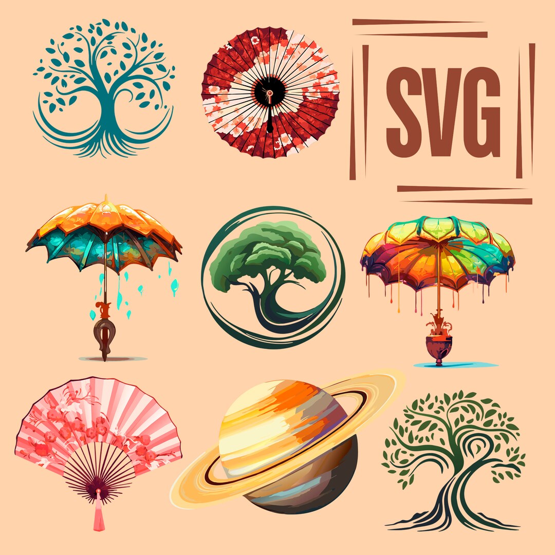 Planet Parasol Tree Logo Clipart SVG Files for Cricut Set 12 Pack ...