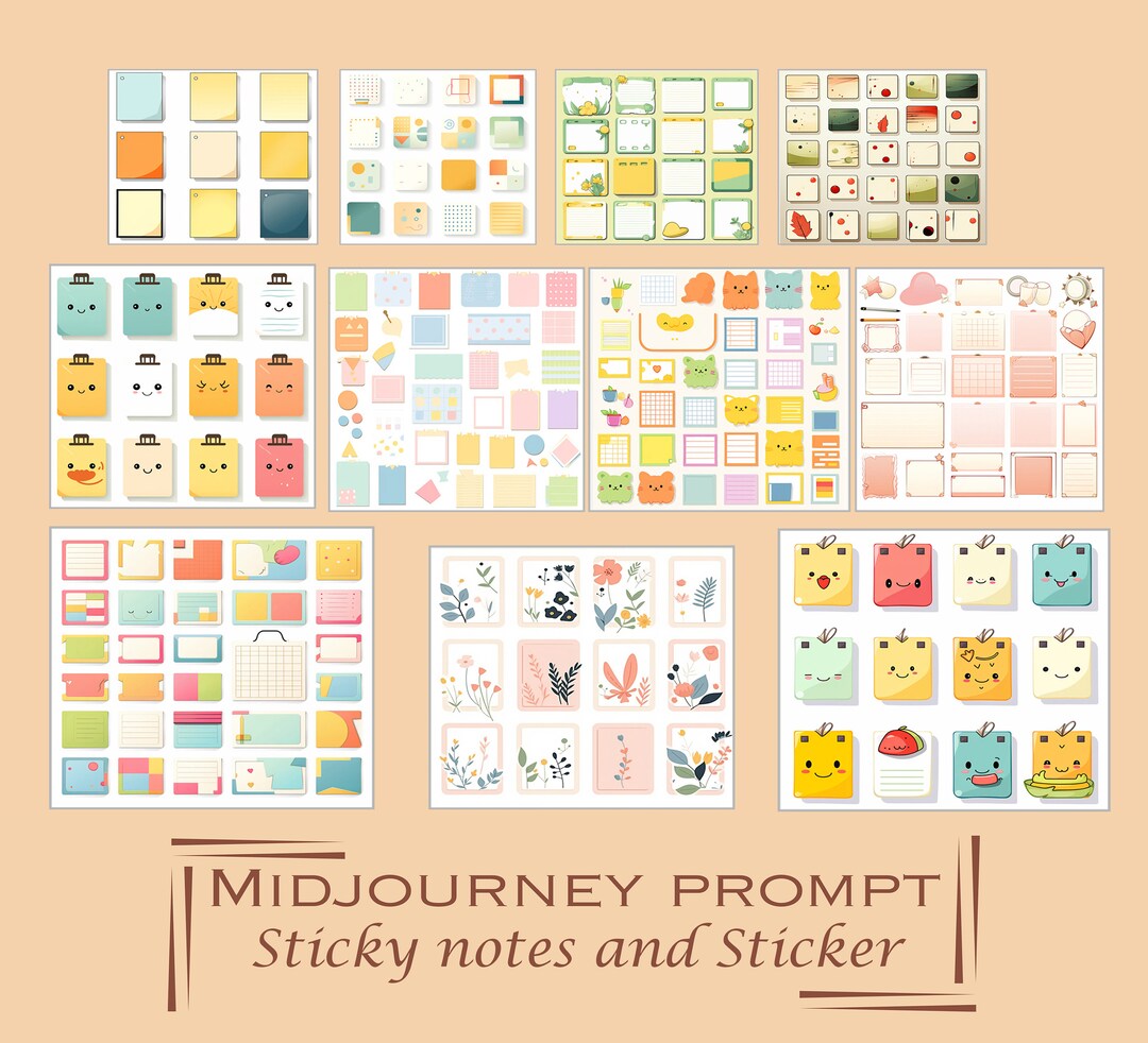 Sticky Notes Stickers Midjourney Prompts Clipart Goodnotes Planner ...