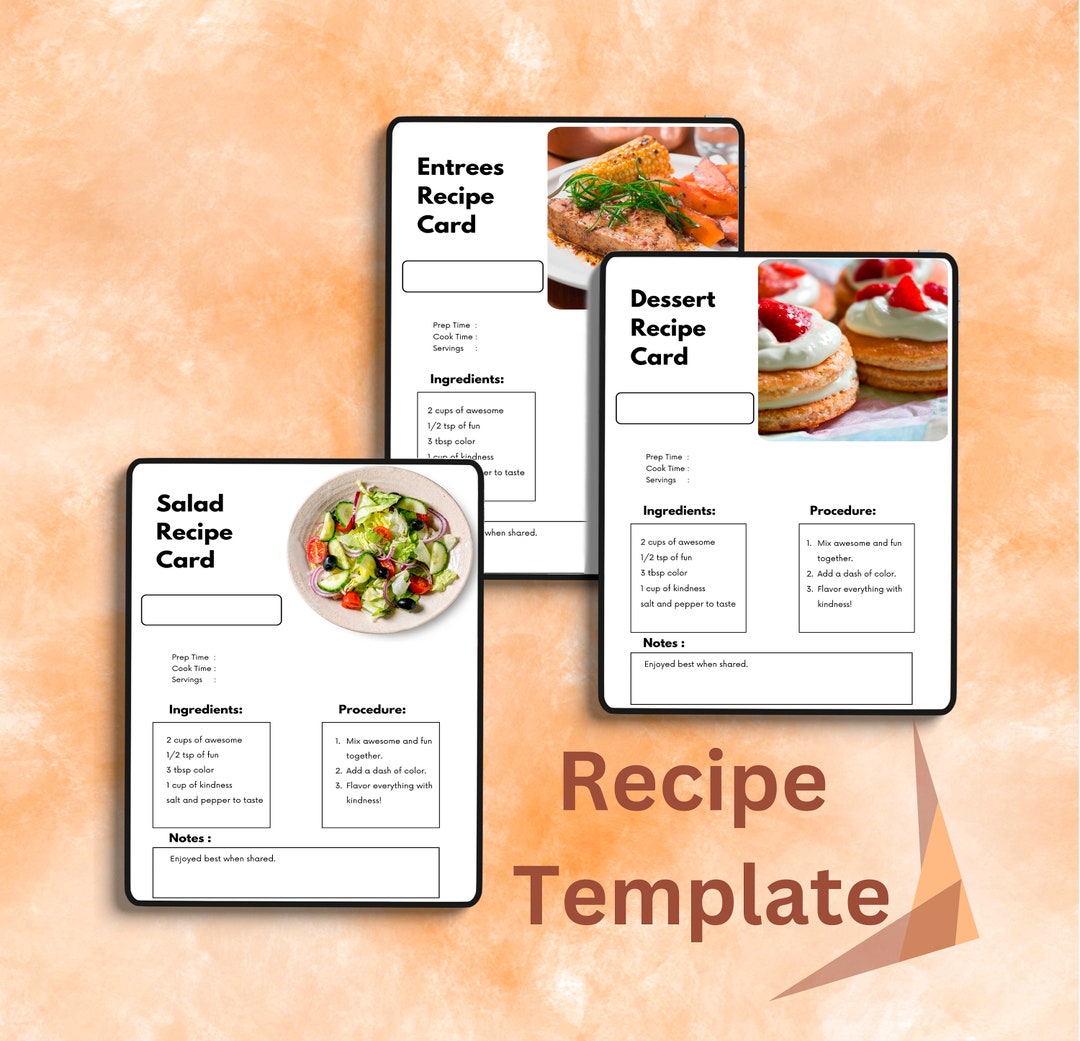Blank Recipe Template Bundle Minimalist Recipe Card Set 3 Pack Minimal ...