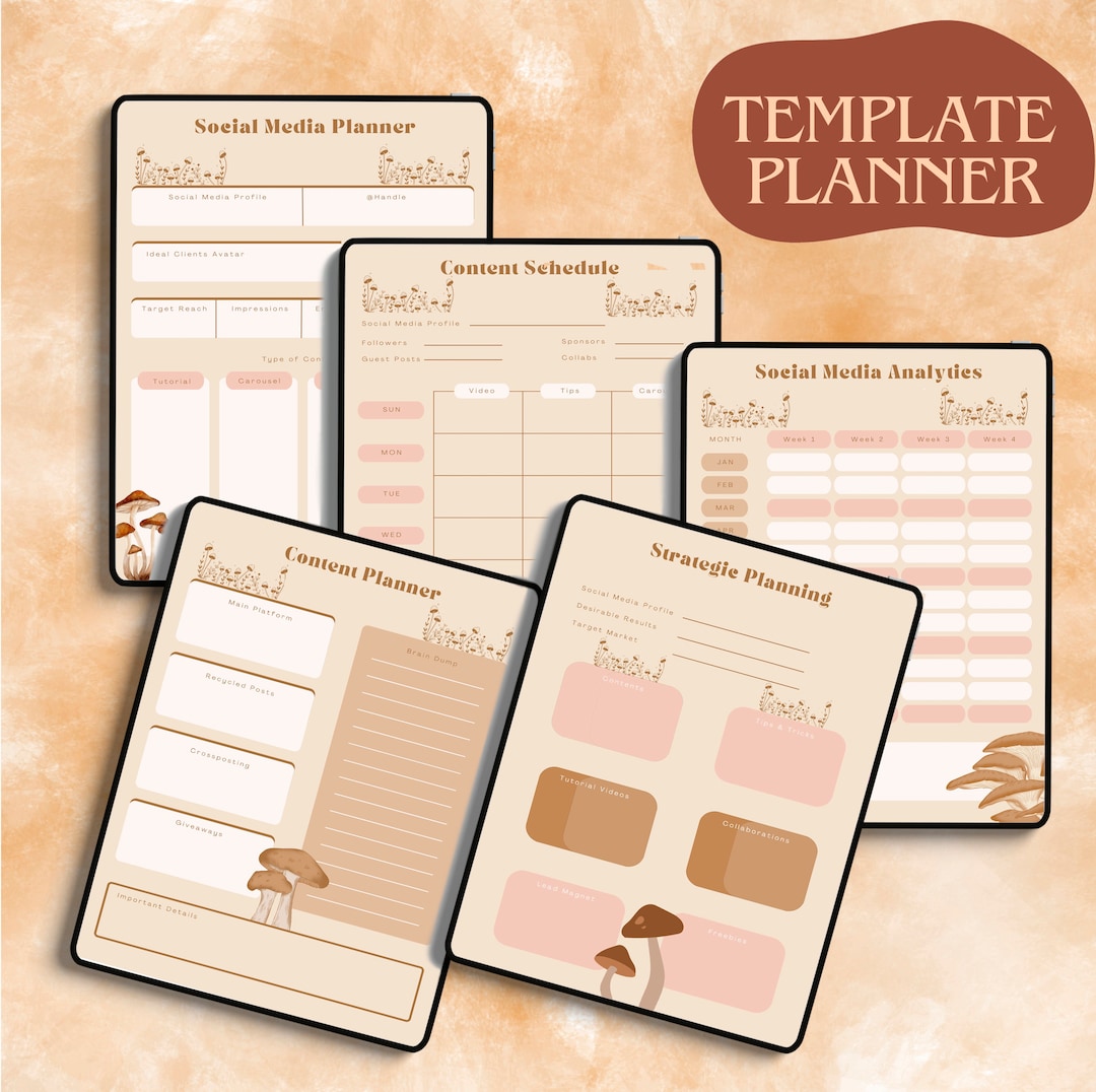 Mushroom Planner Template Canva Social Media Content Planner 2024 ...