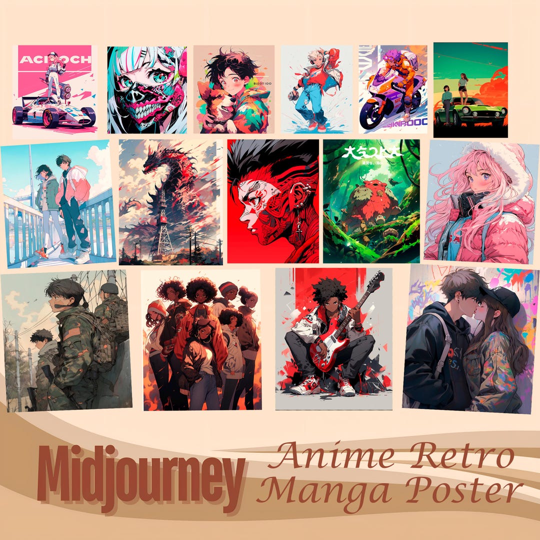 Poster Retro Anime Manga Illustration With AI Art Midjourney Tested ...