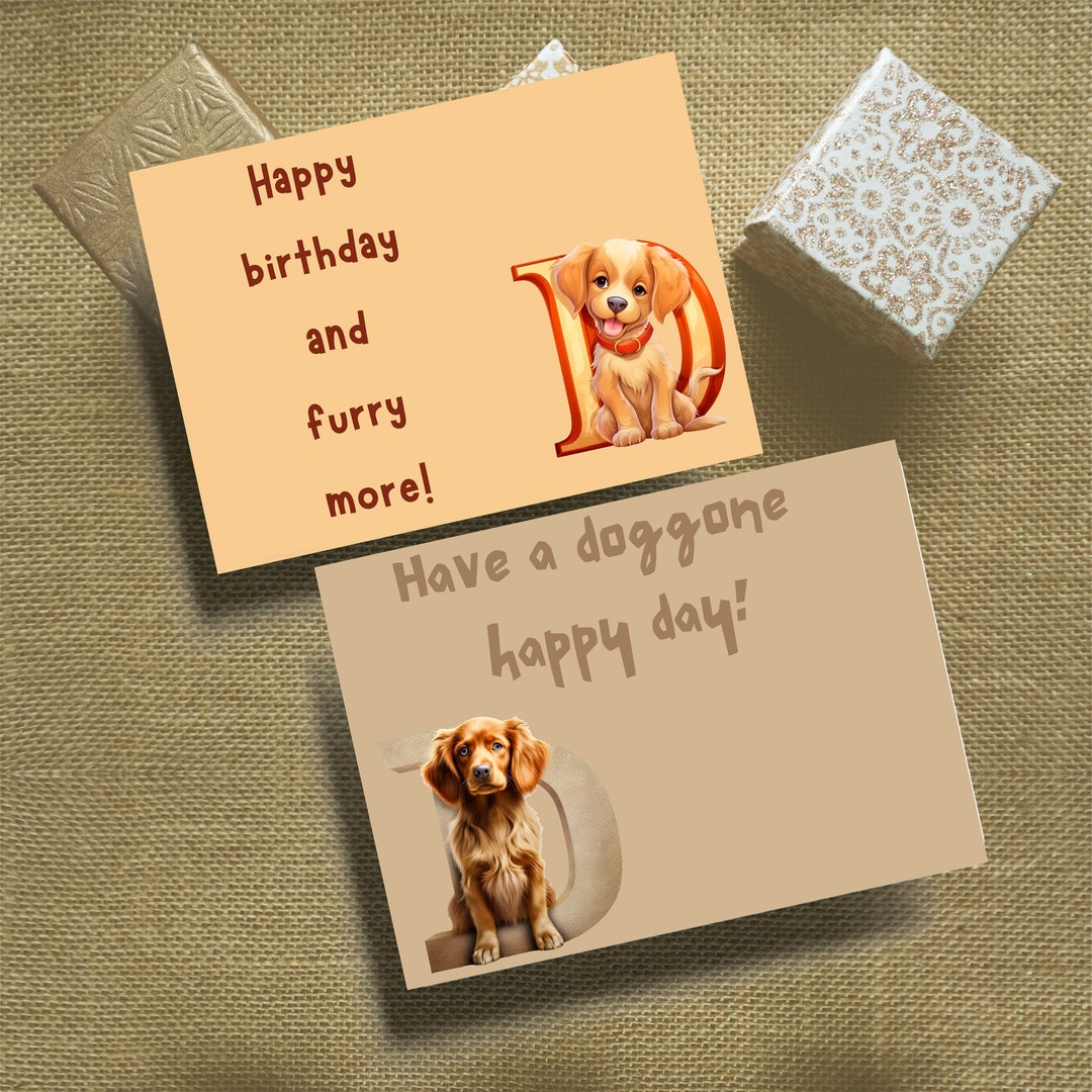 Dog Birthday Card Template Bundle Greeting Card Digital Set 2 Pack 5x7 ...