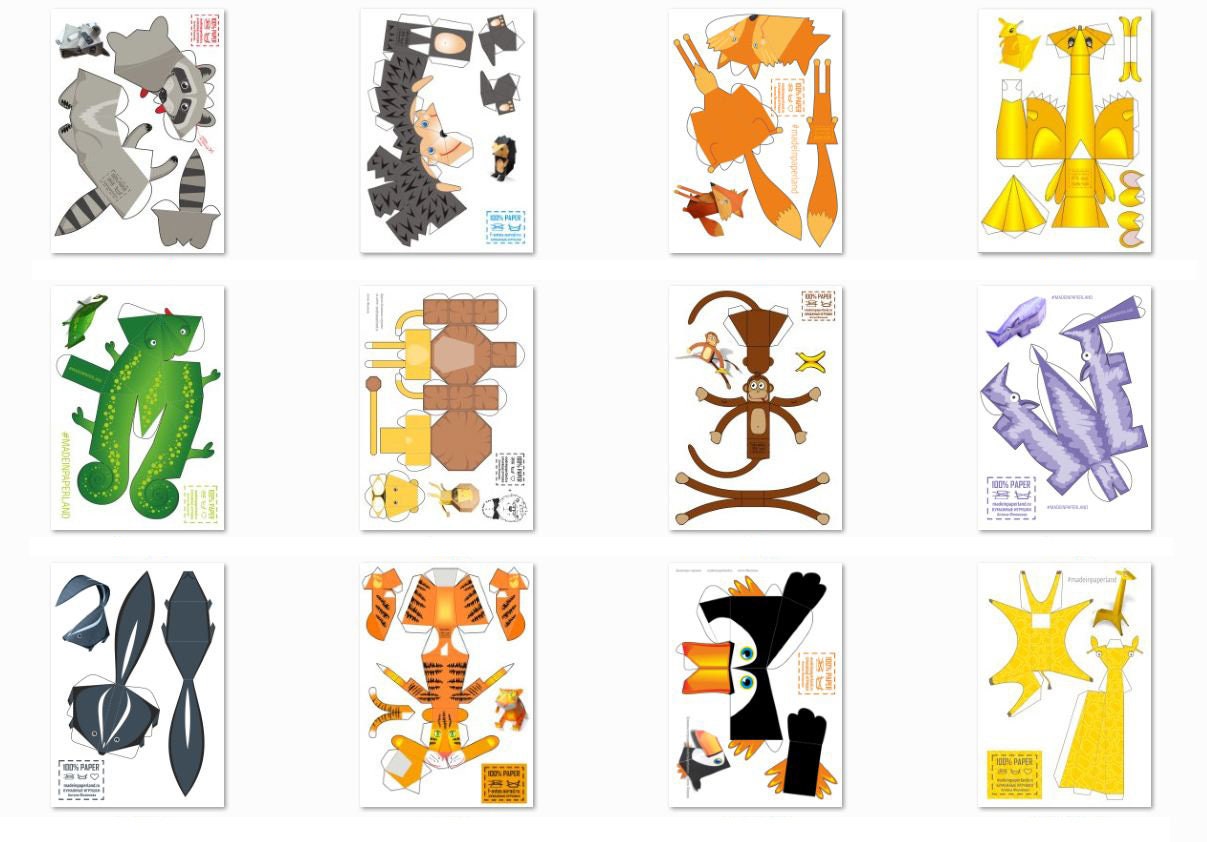 Set of 12 Printable PDF DIY Wild Animal Paper Toys Educational | Etsy