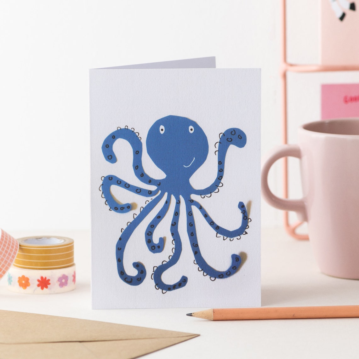 Blue Octopus Greeting Card Collage Paper Cut Nursery Art - Etsy UK