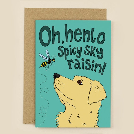 Memes Henlo Henlo Spicy Sky Raisin, Doggo Lingo, Card, Cute Pet, Dog