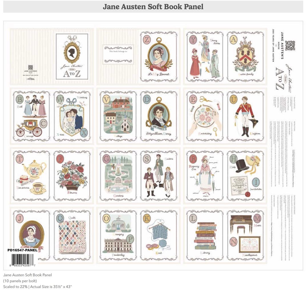 Jane Austen Story Book Quilt Panel – 250th Anniversary Soft Book Fabric ...