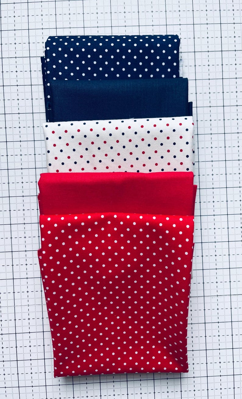 Patriotic 5-piece Fat Quarter Bundle - Red, White & Blue Swiss Dots ...