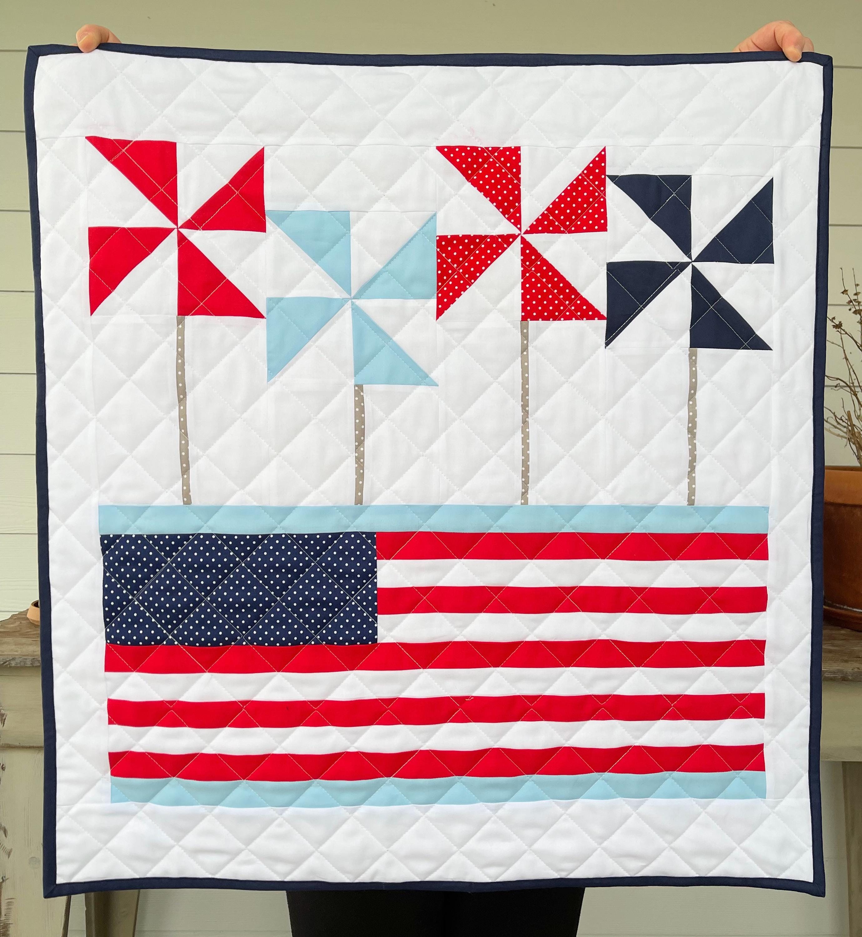 Patriotic American Flag Mini Quilt Kit- Red, White and Blue Pinwheels ...