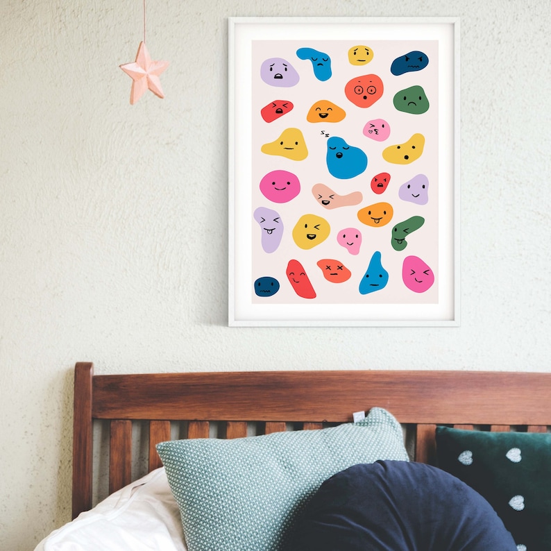 Mood Blobs Emoji Chart Illustration Print, Retro Emotions Poster, Mood ...
