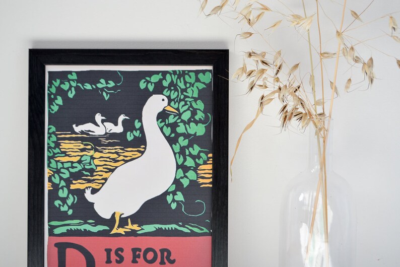 Framed Vintage Duck Print Alphabet Illustration D is for | Etsy