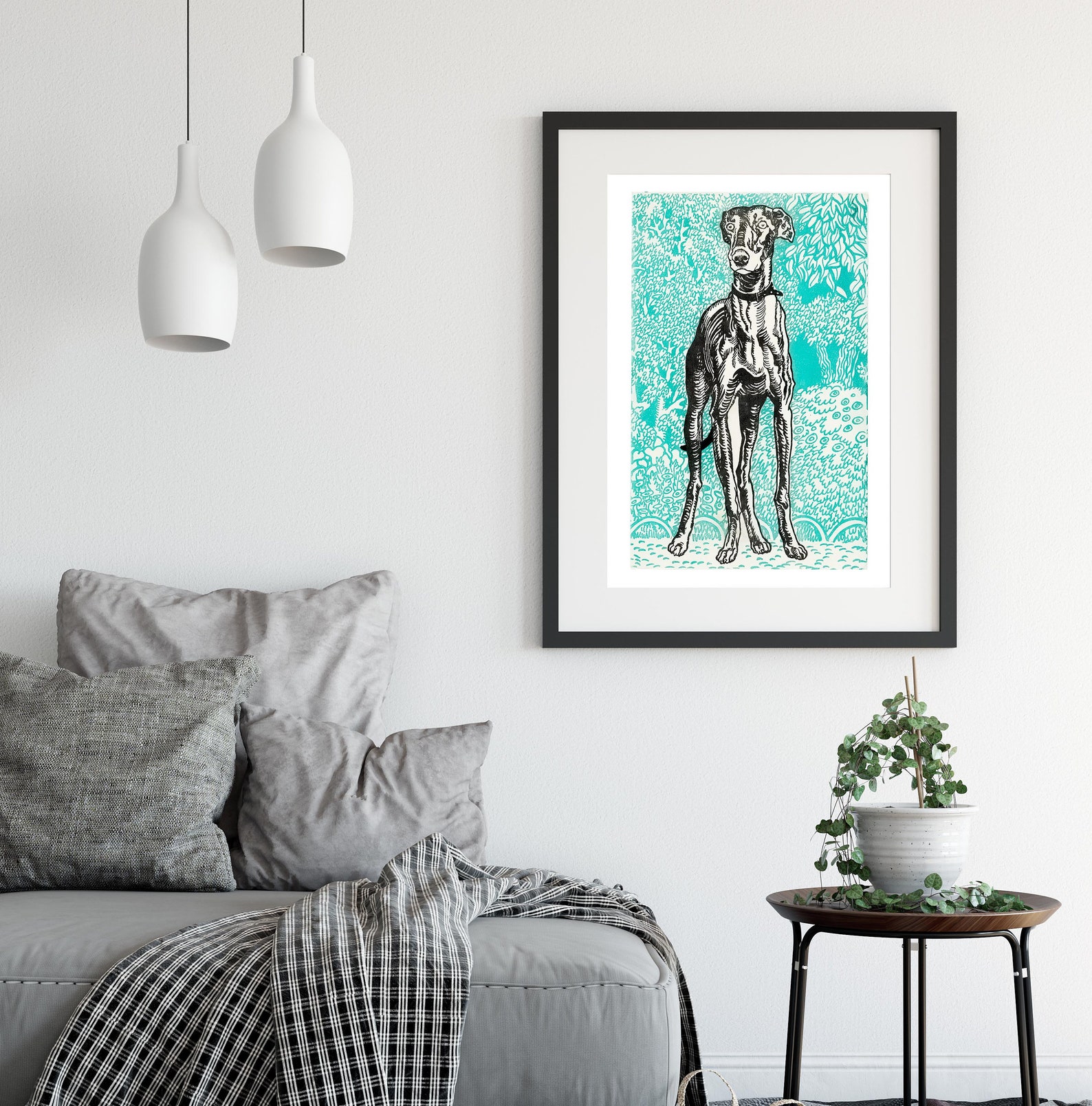 Framed Greyhound Dog Print, Vintage Print Dog Art Print, Greyhound Wall ...