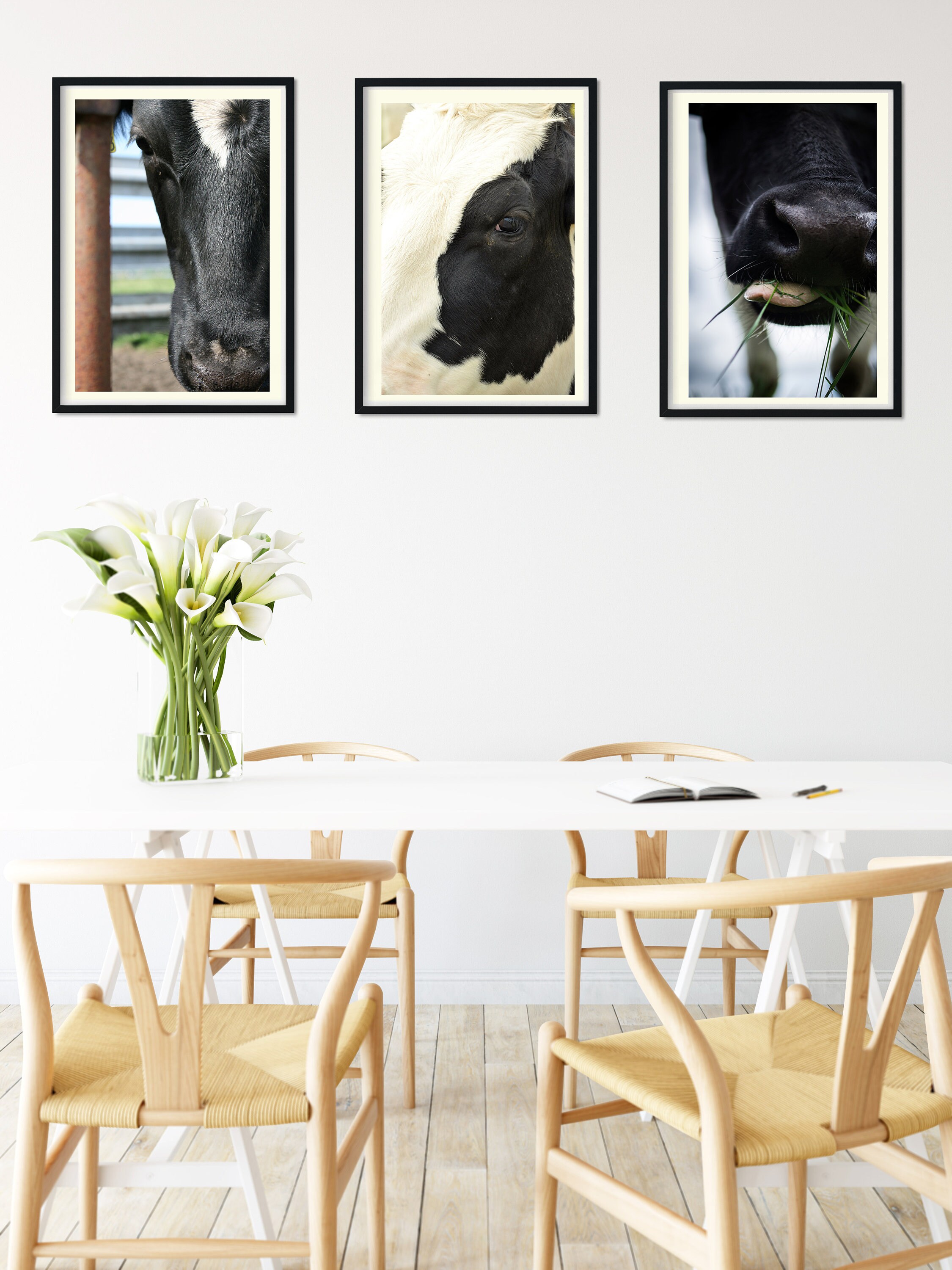 Framed Set of 3 Prints Cow Print Photography Triptych Farm | Etsy