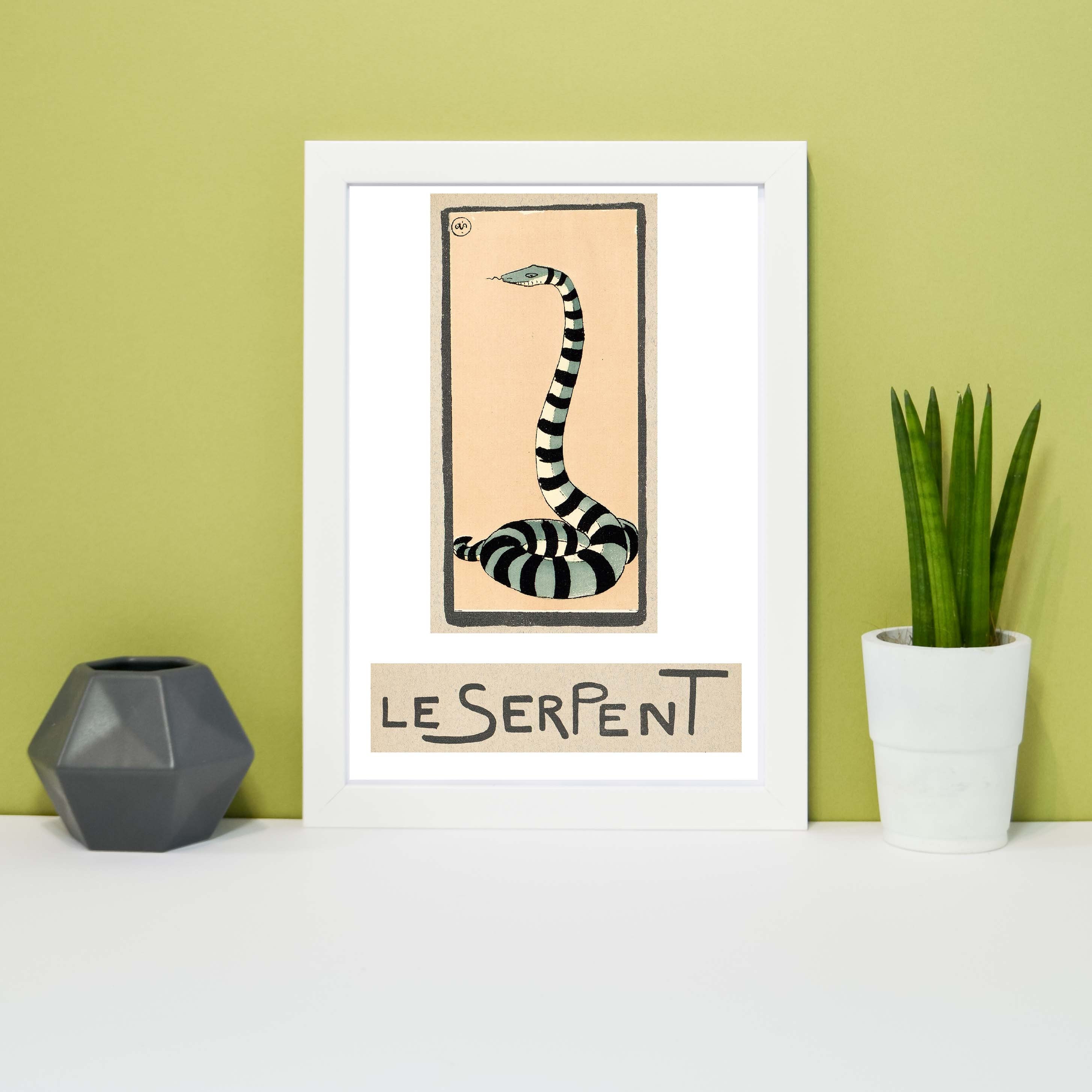 Framed Vintage Snake Illustration Print- French Childrens Le Serpent ...