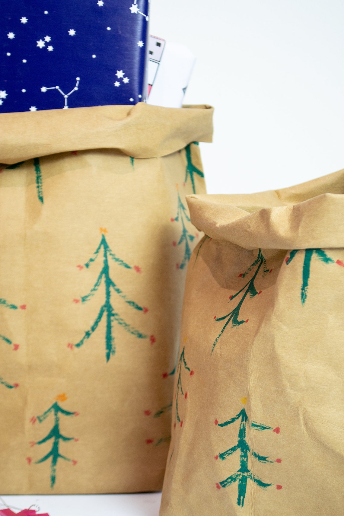 Hand painted Christmas Tree paper planter washable paper bag | Etsy