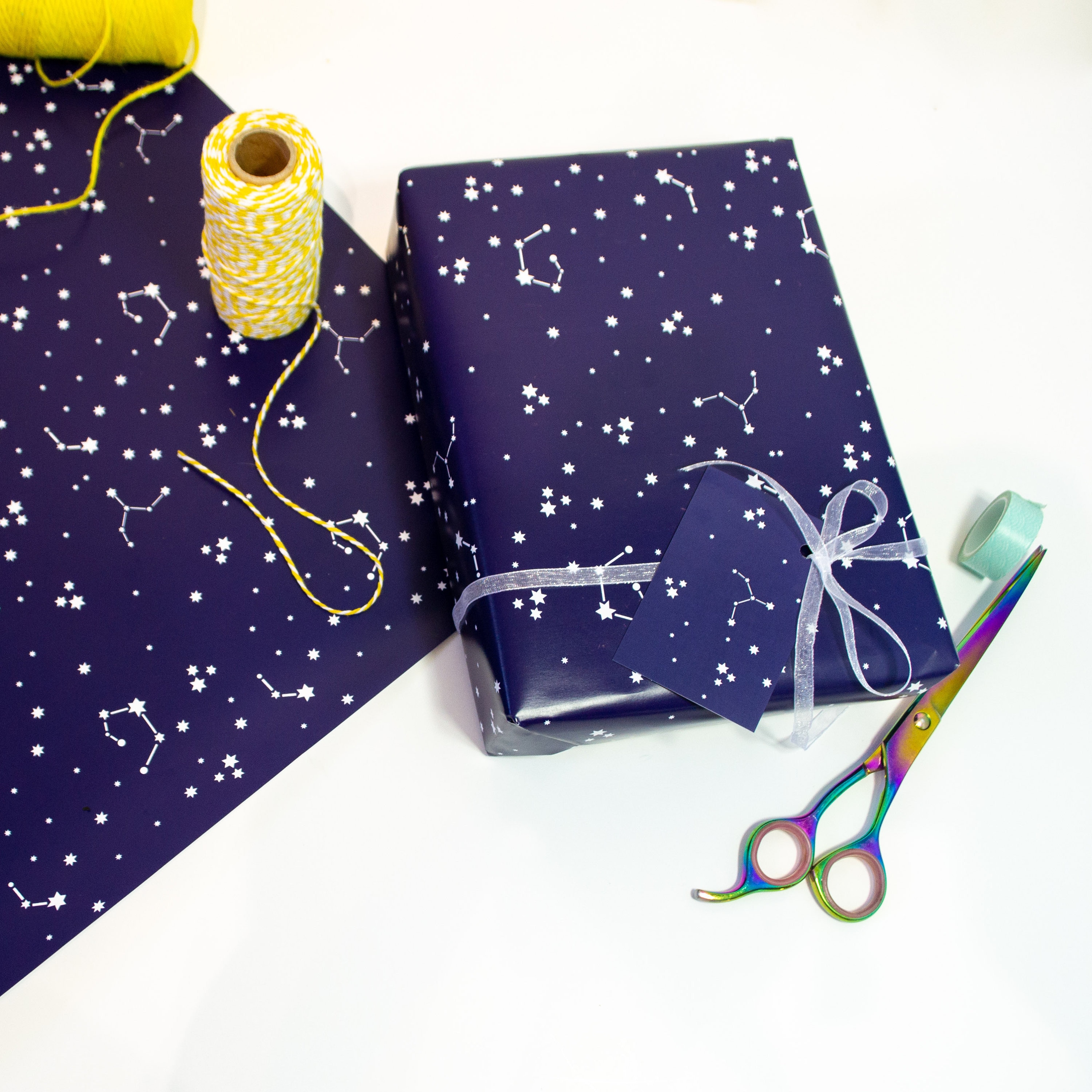 Navy Blue Stars Christmas Wrapping Paper Gift Tag Set Star - Etsy UK
