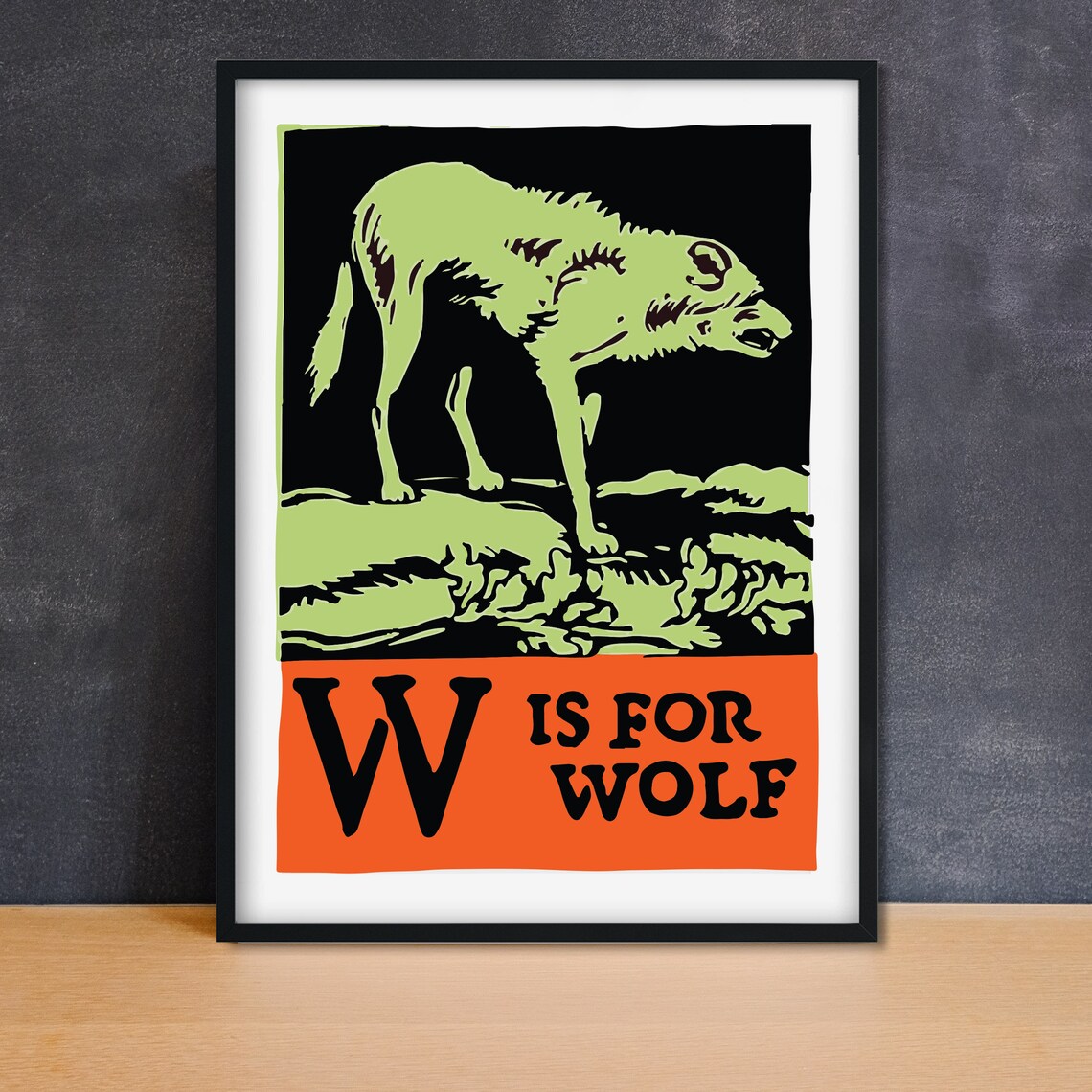 Framed Wolf Print, W is for Wolf Alphabet Print, Letter W Print, ABC ...