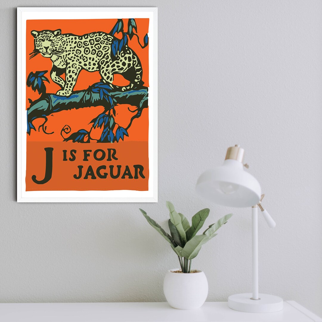 Framed Vintage Alphabet Print-childrens Jaguar Print, Animal Alphabet ...