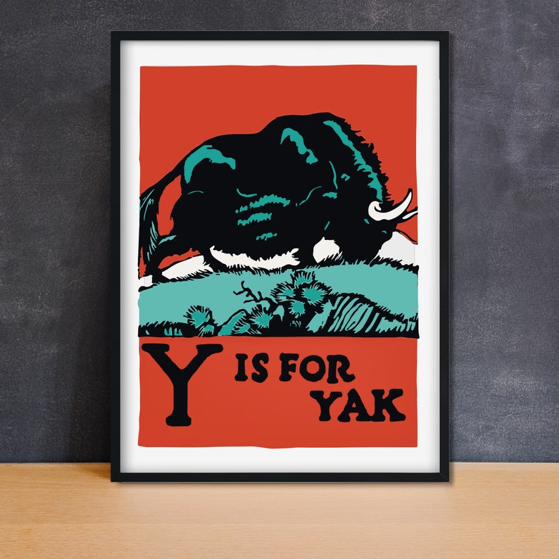 Framed Yak Print Y is for Yak Alphabet Print Letter Y Wall - Etsy